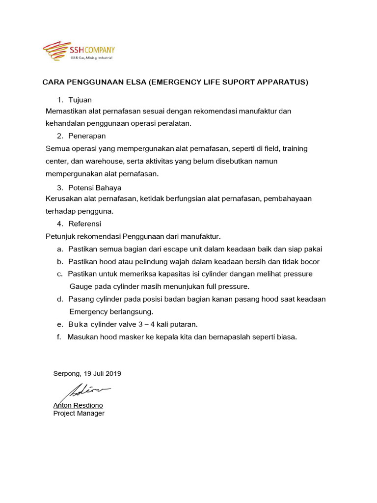 Peggunaan ELSA (Emergency Life Support Apparatus) | PDF