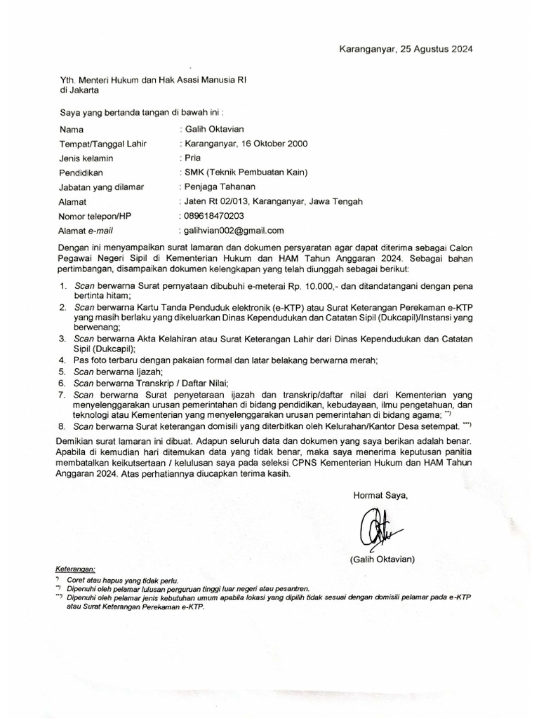 Surat Lamaran Galih (1) | PDF