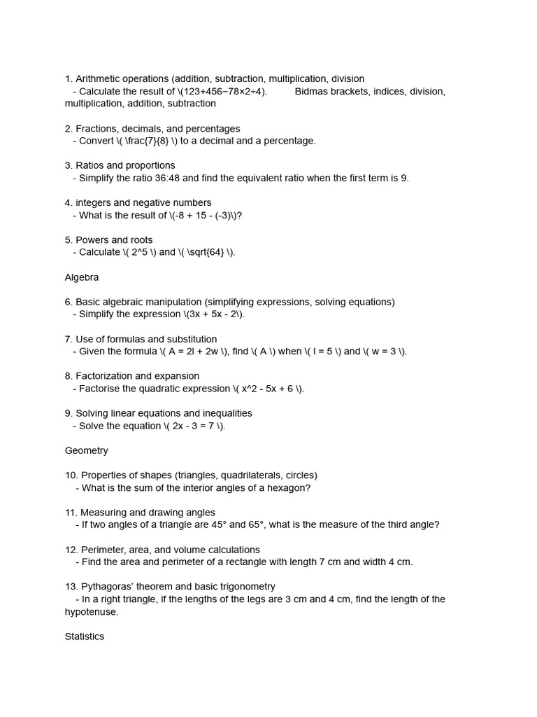 Maths Revision For End of Year Mock Exam | PDF