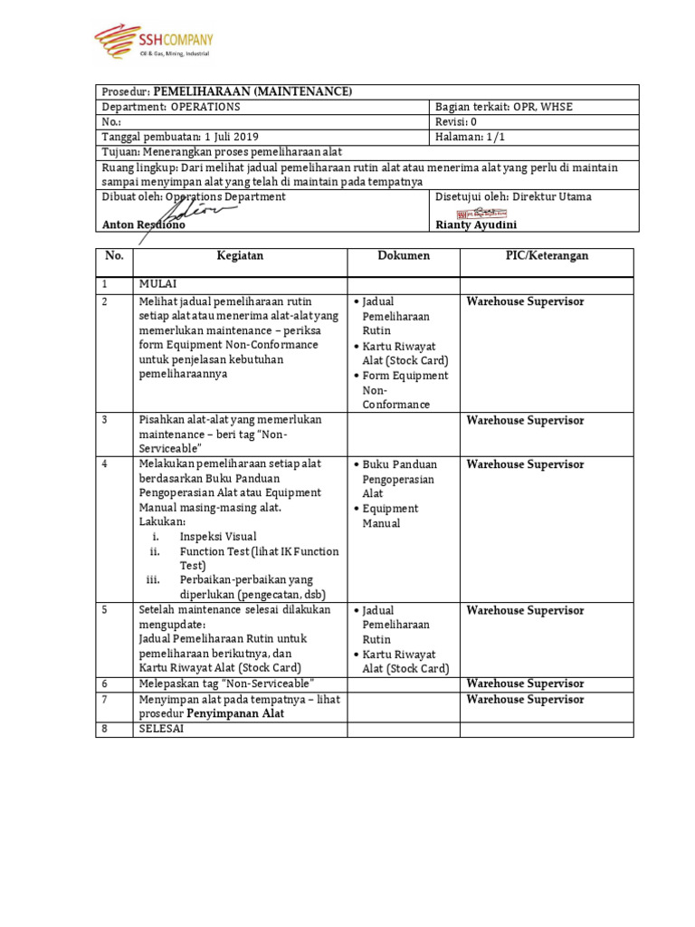 Prosedur - Pemeliharaan (Maintenance) | PDF
