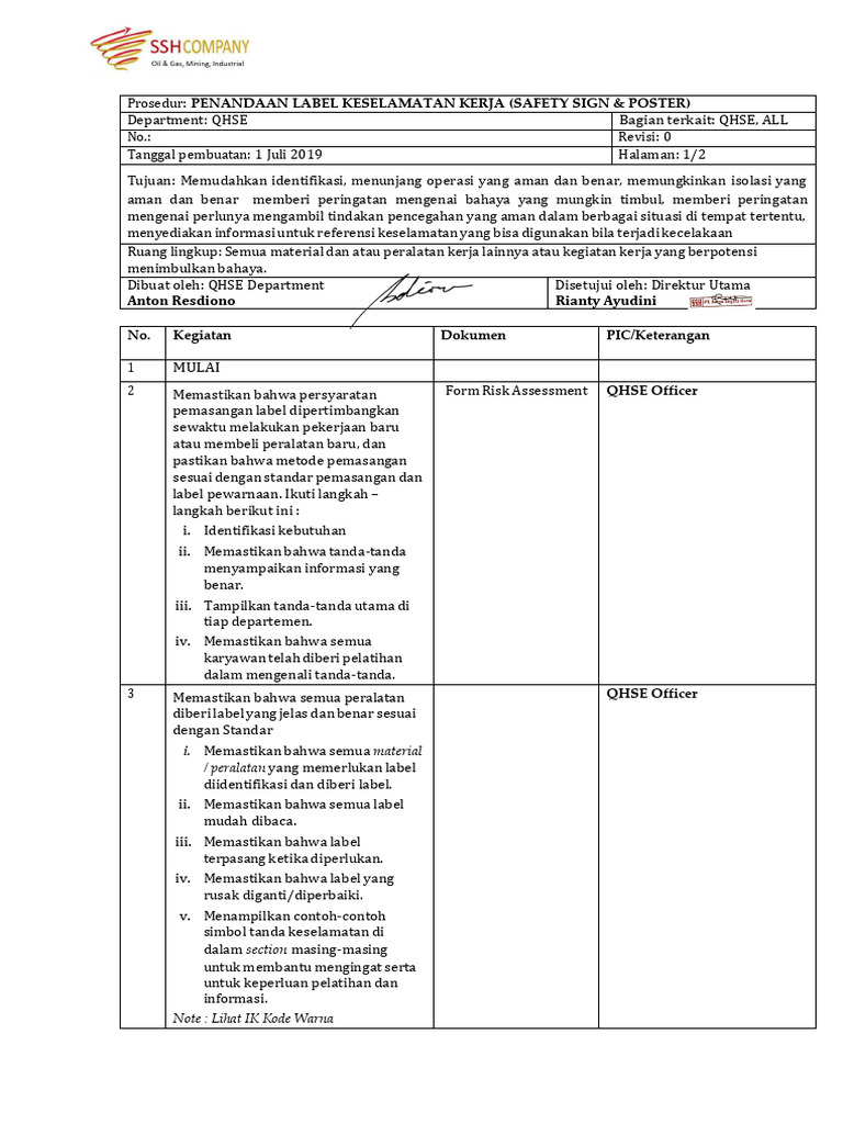 Prosedur - Safety Sign and Poster | PDF