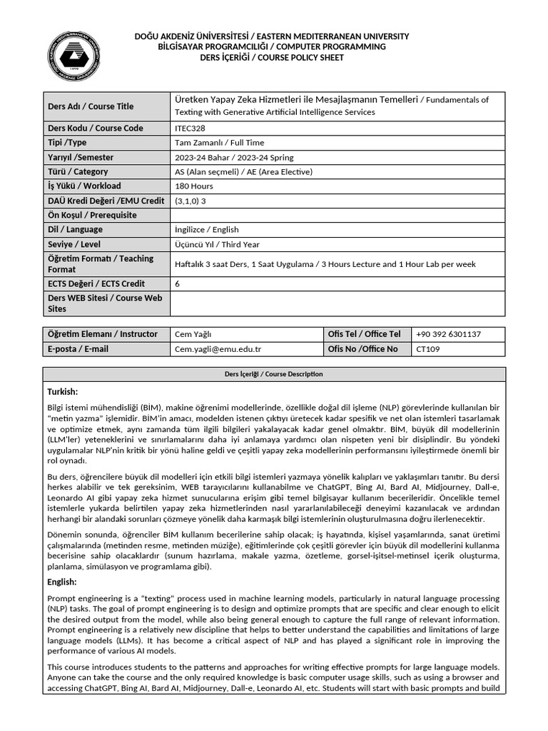 ITEC328-Course Outline_2024-Fall | PDF