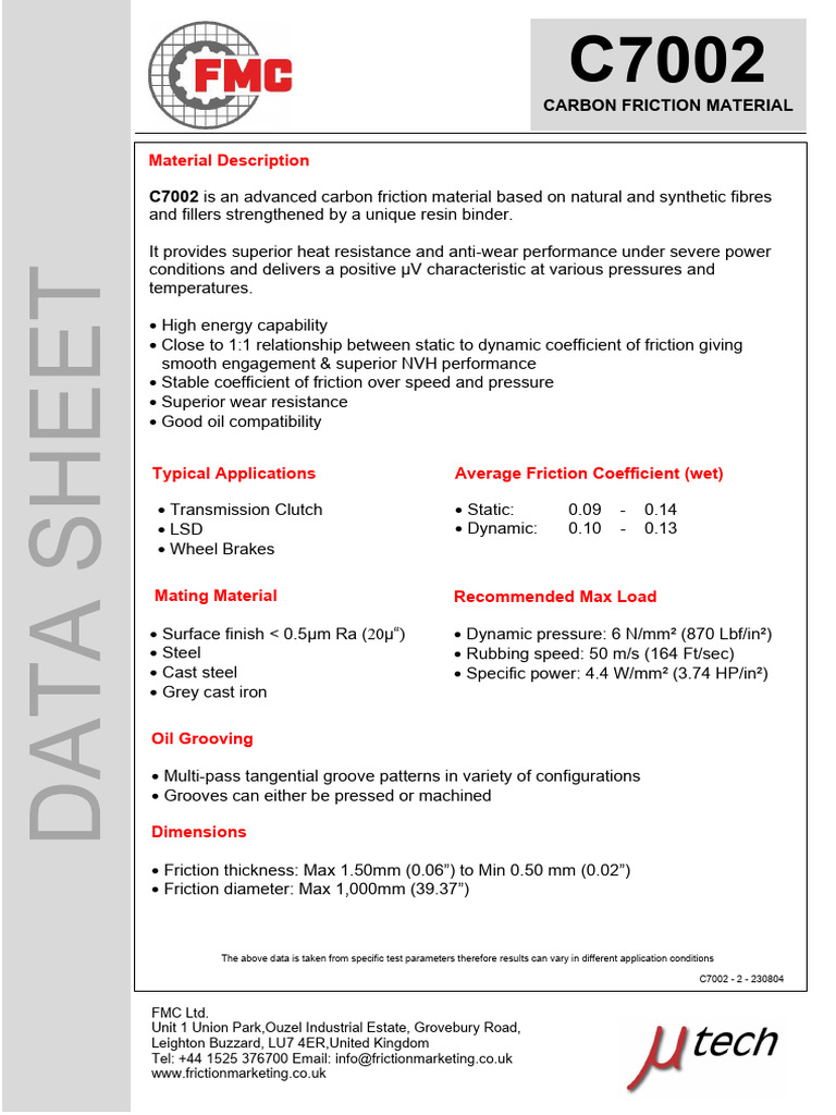 FMC C7002 Friction Material | PDF