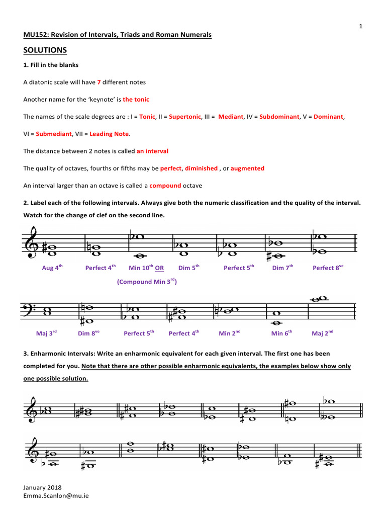 Worksheet - Triads - Roman Numerals - SOLUTION | PDF