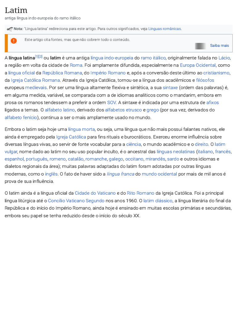 Latim - Wikipédia, A Enciclopédia Livre | PDF