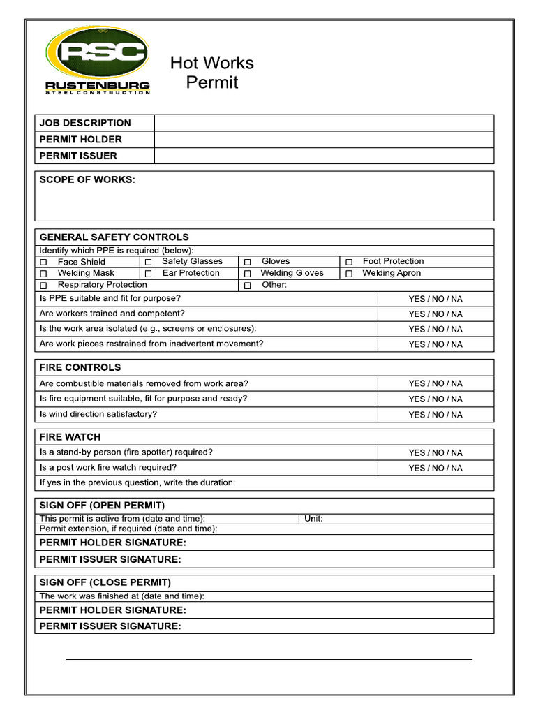 Hot Works Permit Book | PDF
