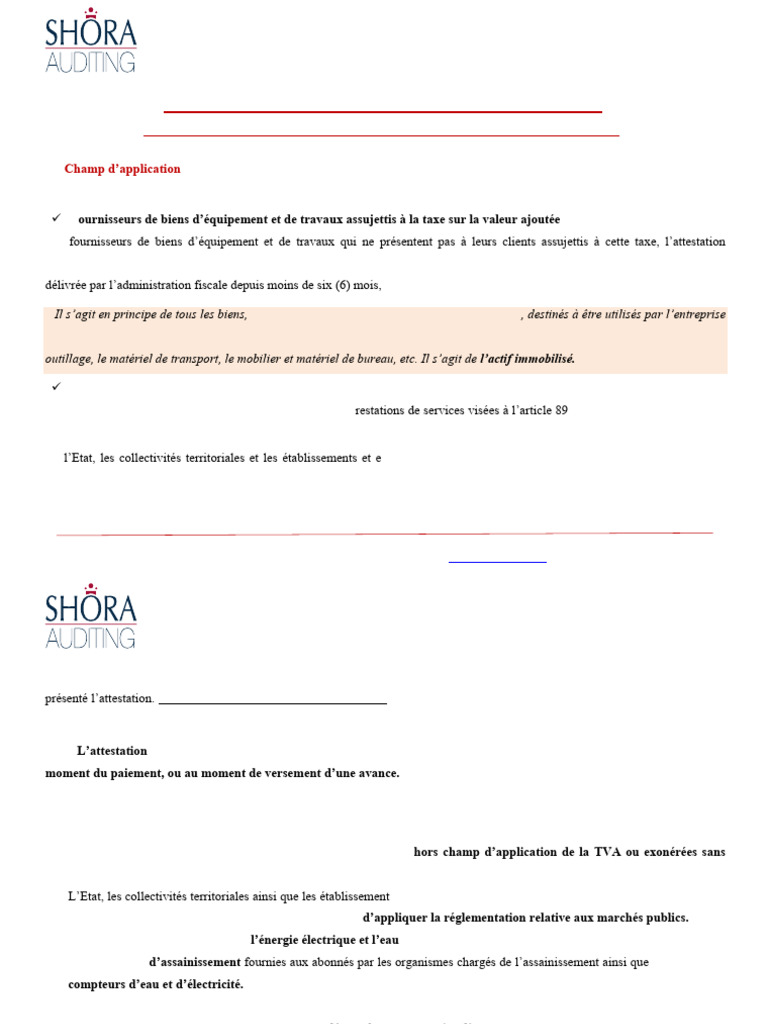 SHORA - Note Synthètique RAS TVA | PDF