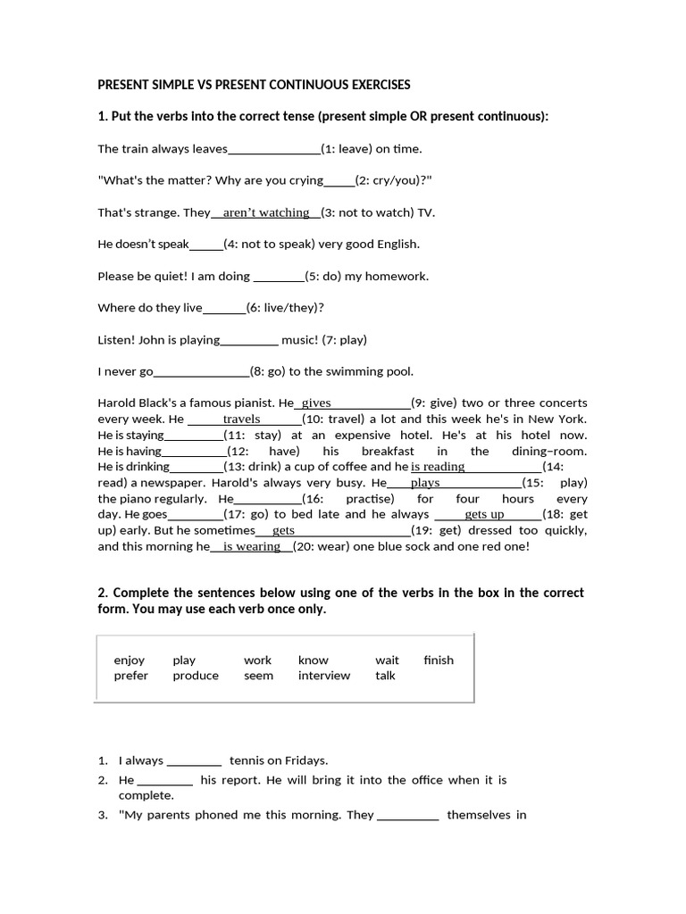 extra exercise present simple and continuous | PDF