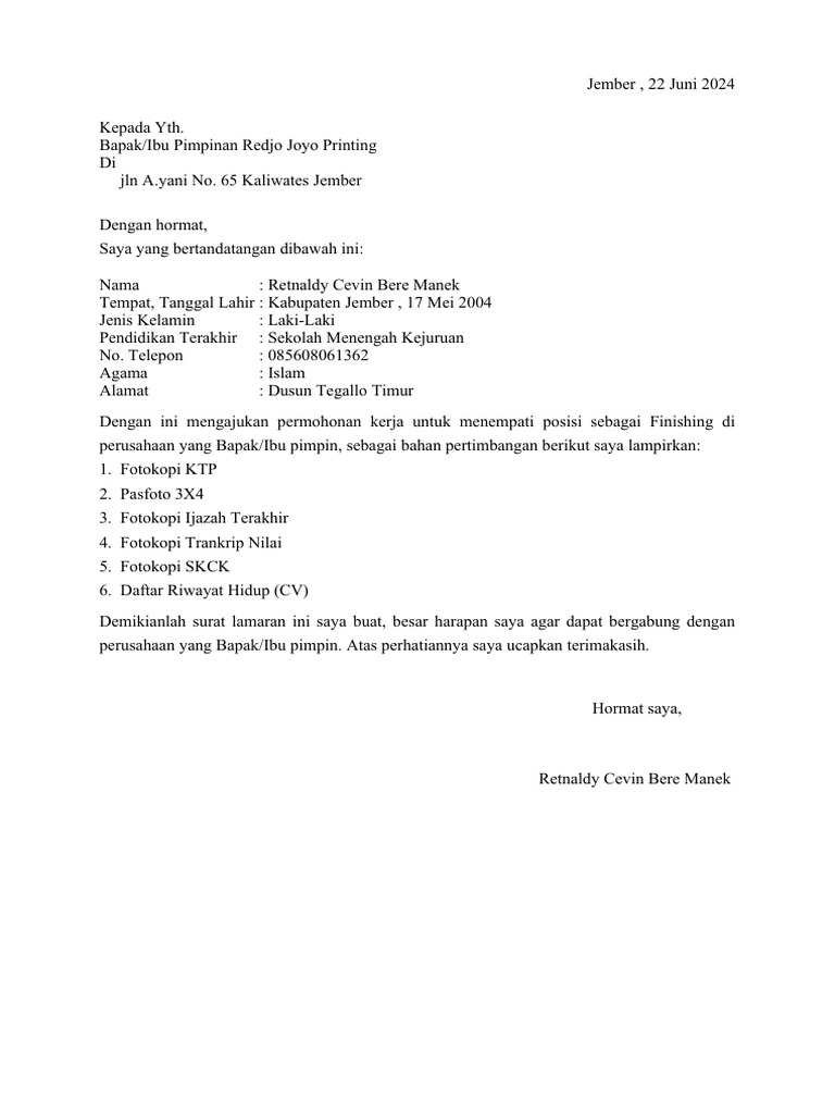 Lamaran Kerja1 | PDF