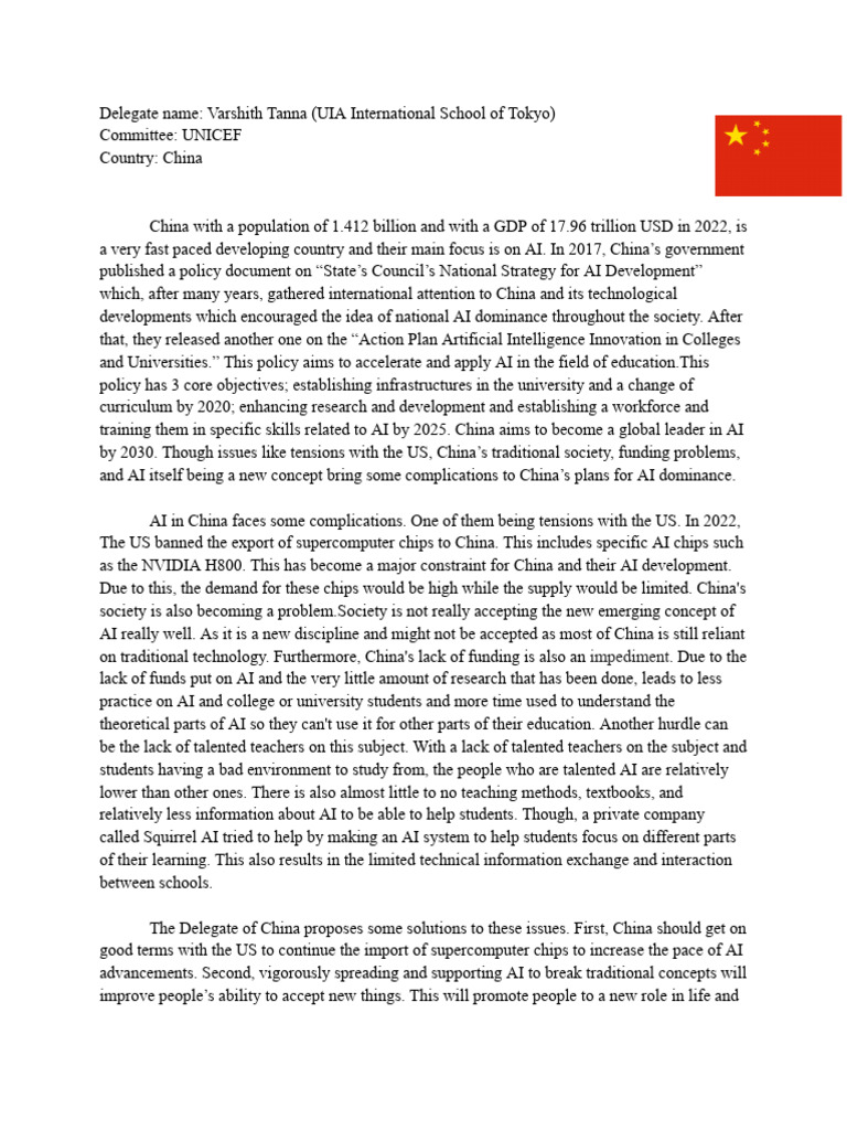 China UNICEF Position Paper | PDF | Artificial Intelligence ...