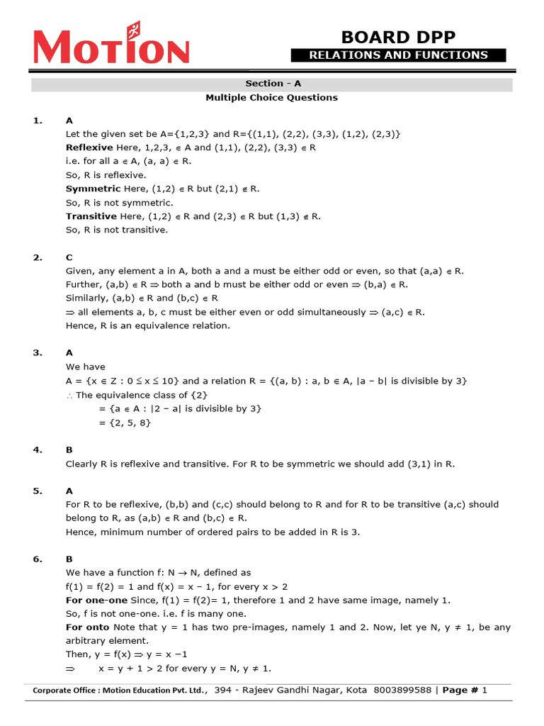DPP Solution (English) - Relations and Functions | PDF