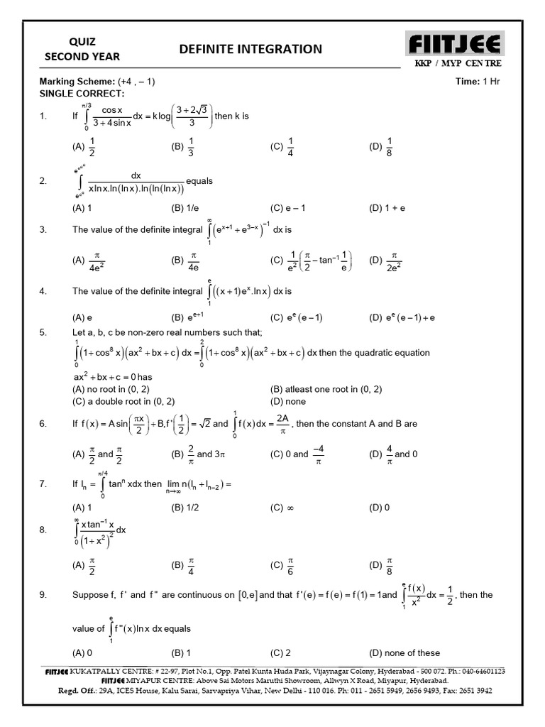 Level-II Definite Integration | PDF