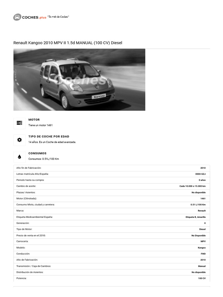 Renault Kangoo 2010 MPV II 1.5d MANUAL (100 CV) Diesel | PDF