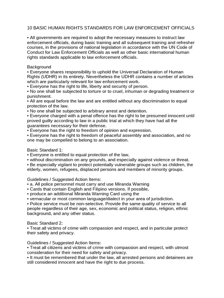 10 Basic Human Rights Standards For Law Enforcement Officials | PDF