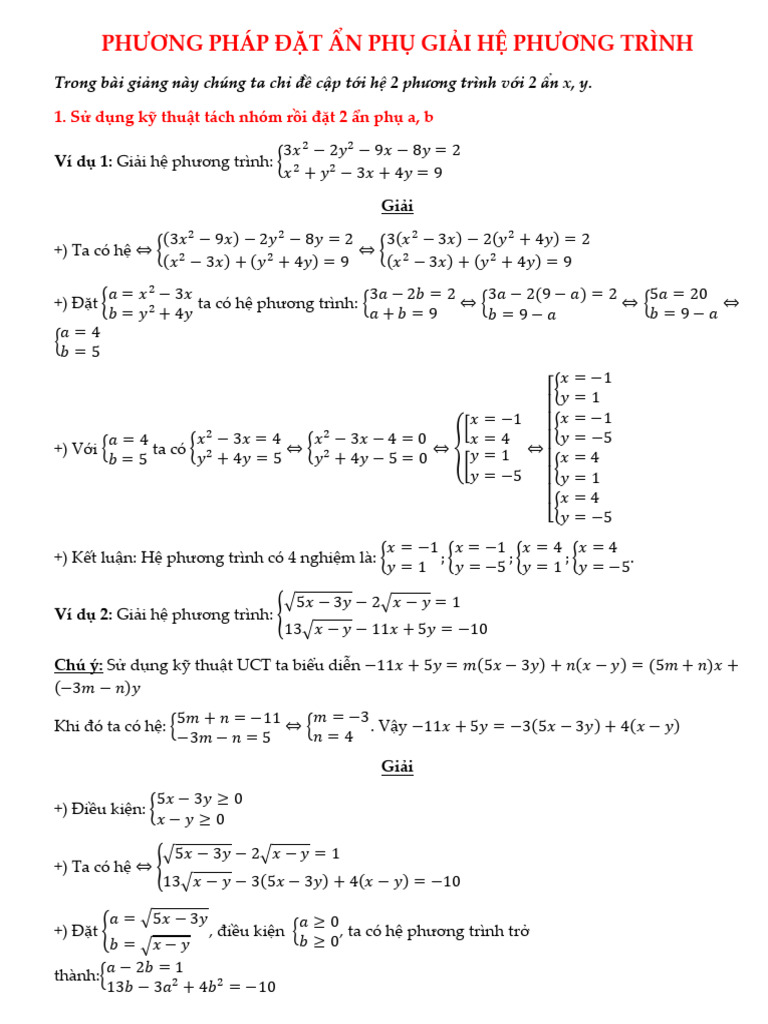 CHUYÊN ĐỀ ẨN PHỤ GIẢI HPT | PDF