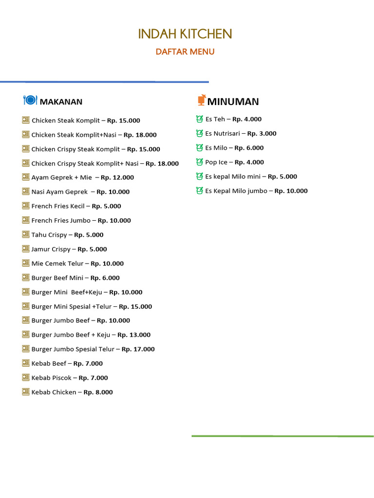 Indah Kitchen Menu New | PDF