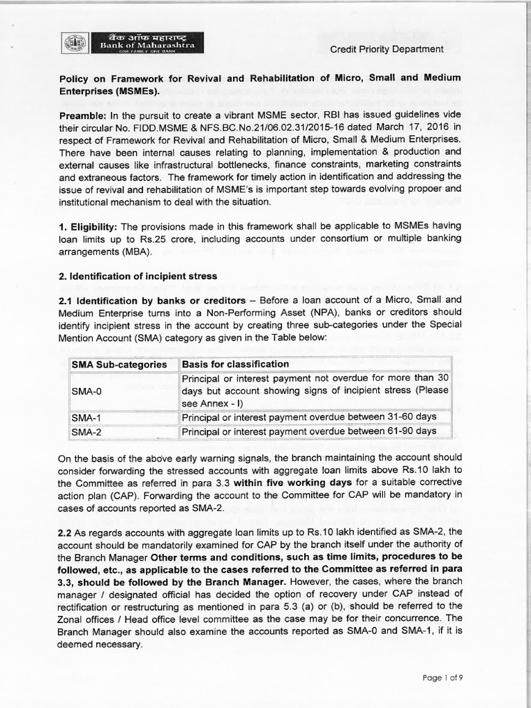 BOM MSMED Revival Framework | PDF