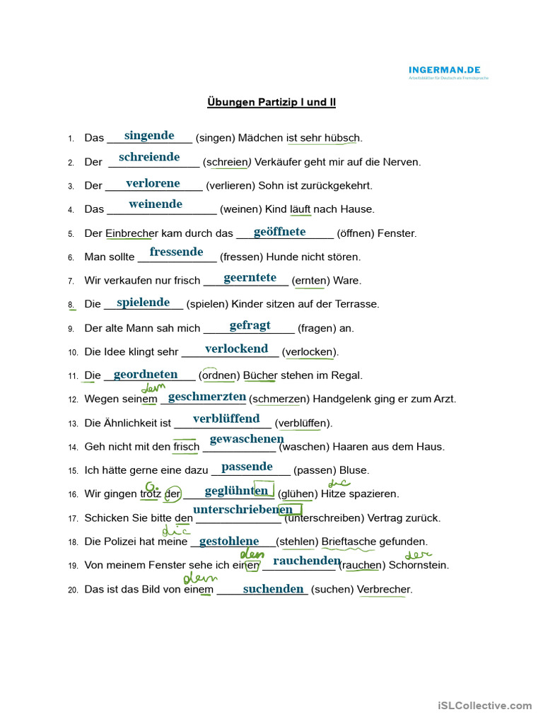 Partizip I Und Partizip II Als Adjektive | PDF