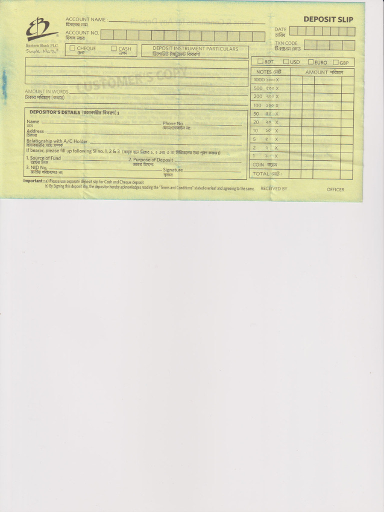 Ebl Deposit Slip Carboon Copy | PDF