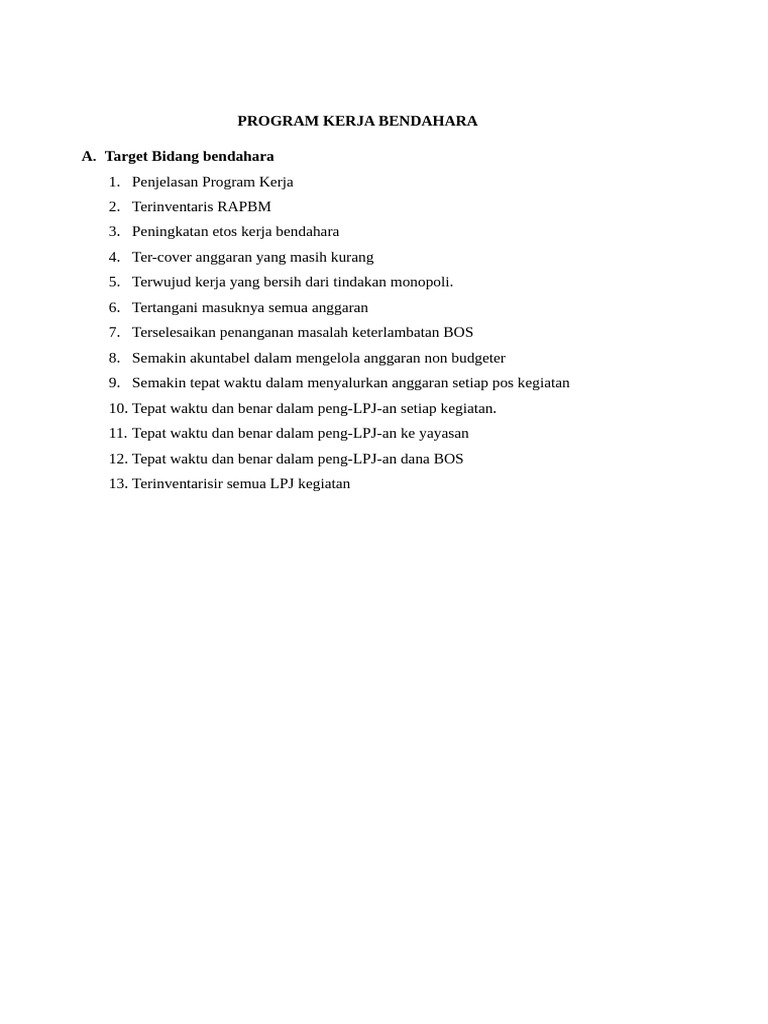 Program Kerja Bendahara | PDF