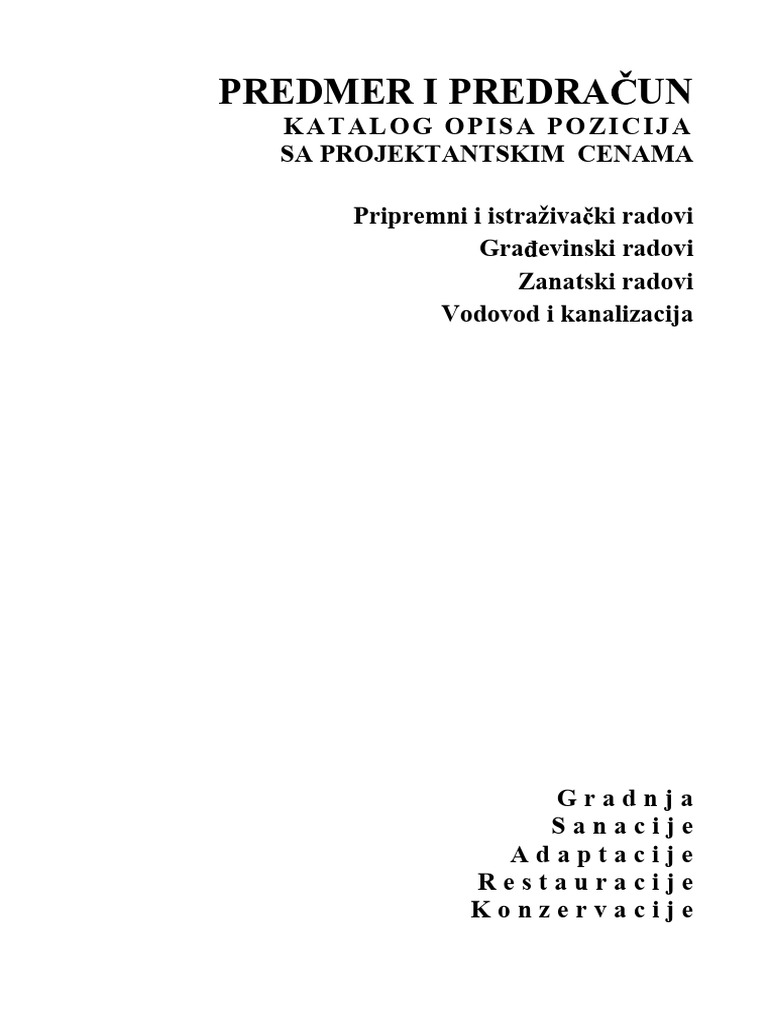 Predmer I Predračun Radova - Sadržaj | PDF