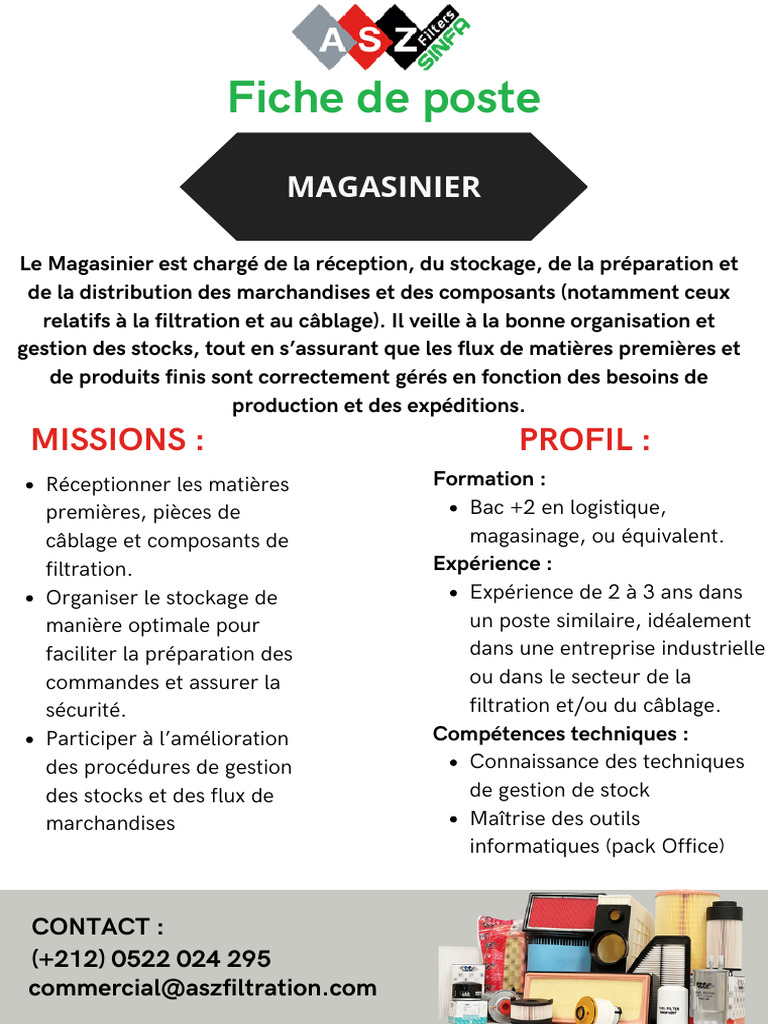 Modele Fiche De Poste Magasinier