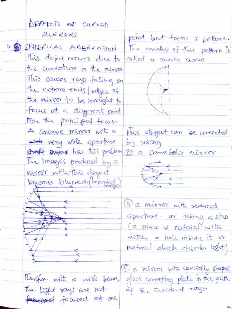 Hand Written Notes On Defects of Mirrors | PDF