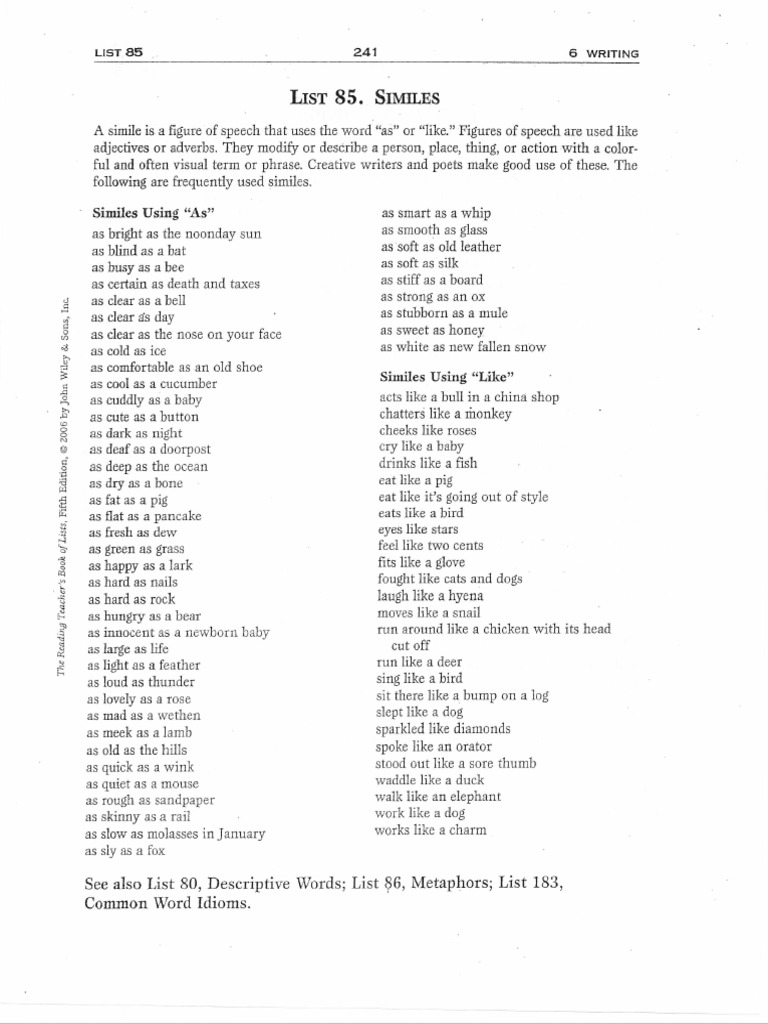 List of Similes Metaphors | PDF