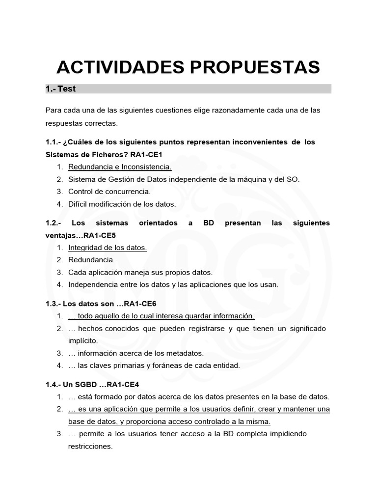 Elementos de Las Bases de Datos - Actividades | PDF