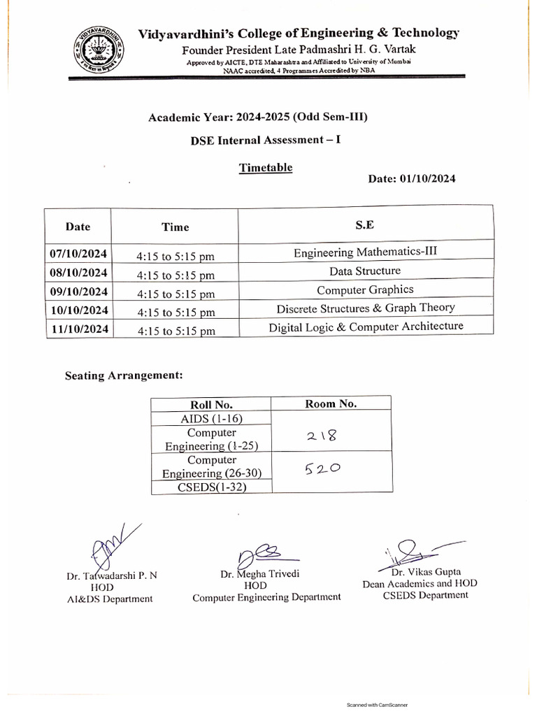 DSE IA1 Timetable | PDF