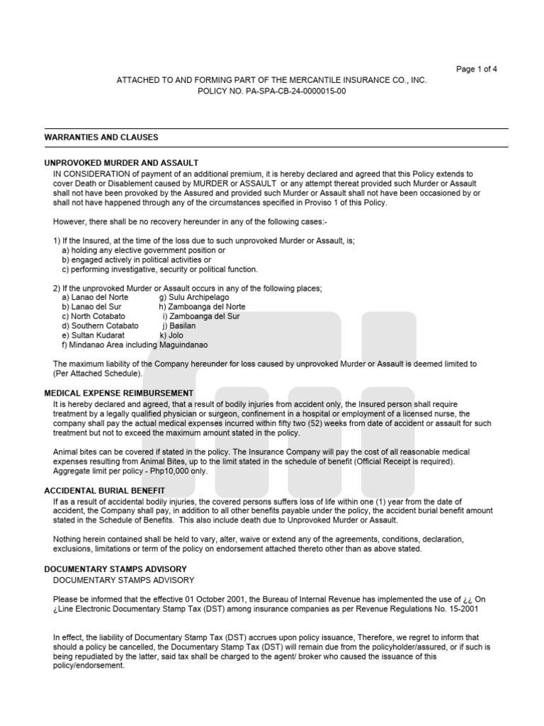 SHS-INSURANCE LNHS Policy Sample Policy | PDF