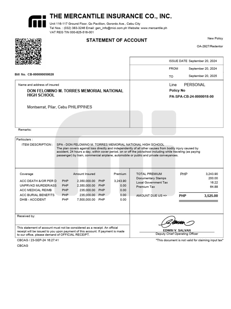 SHS-INSURANCE DFMTMNHS Policy sample soa | PDF