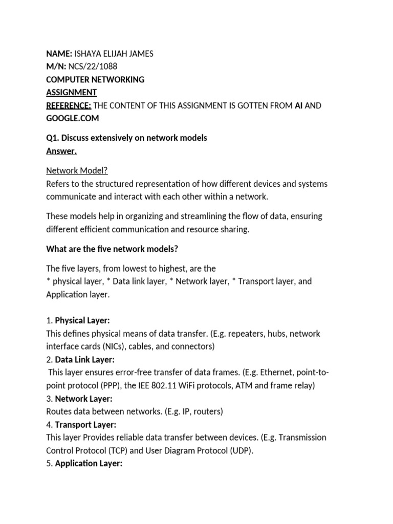 Computer Networking Assignment 1 Bobo | PDF
