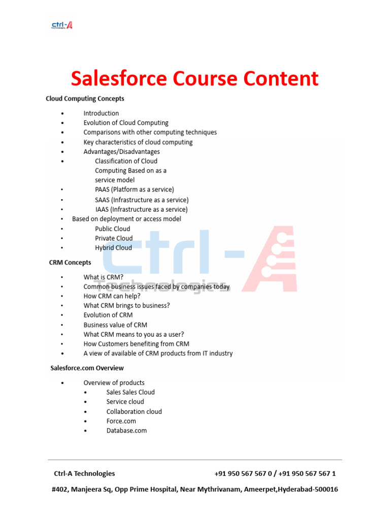 Salesforce Course Overview and Syllabus | PDF | Cloud Computing | Customer Relationship Management