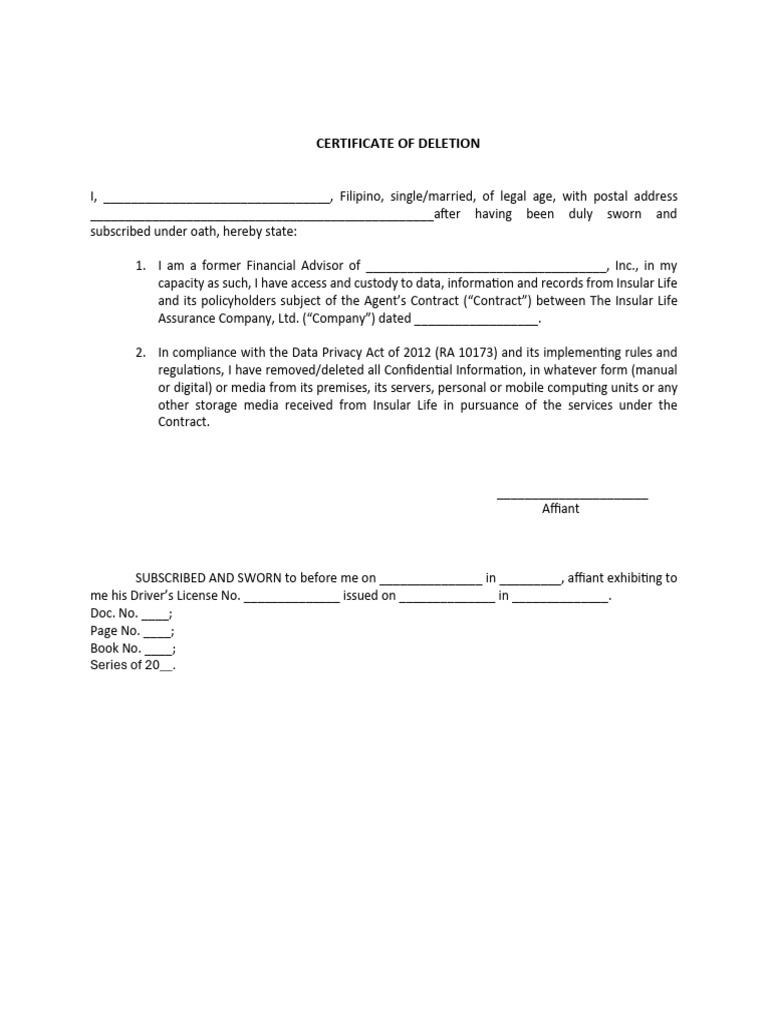 Certificate of Deletion (Last Name - First Name) | PDF