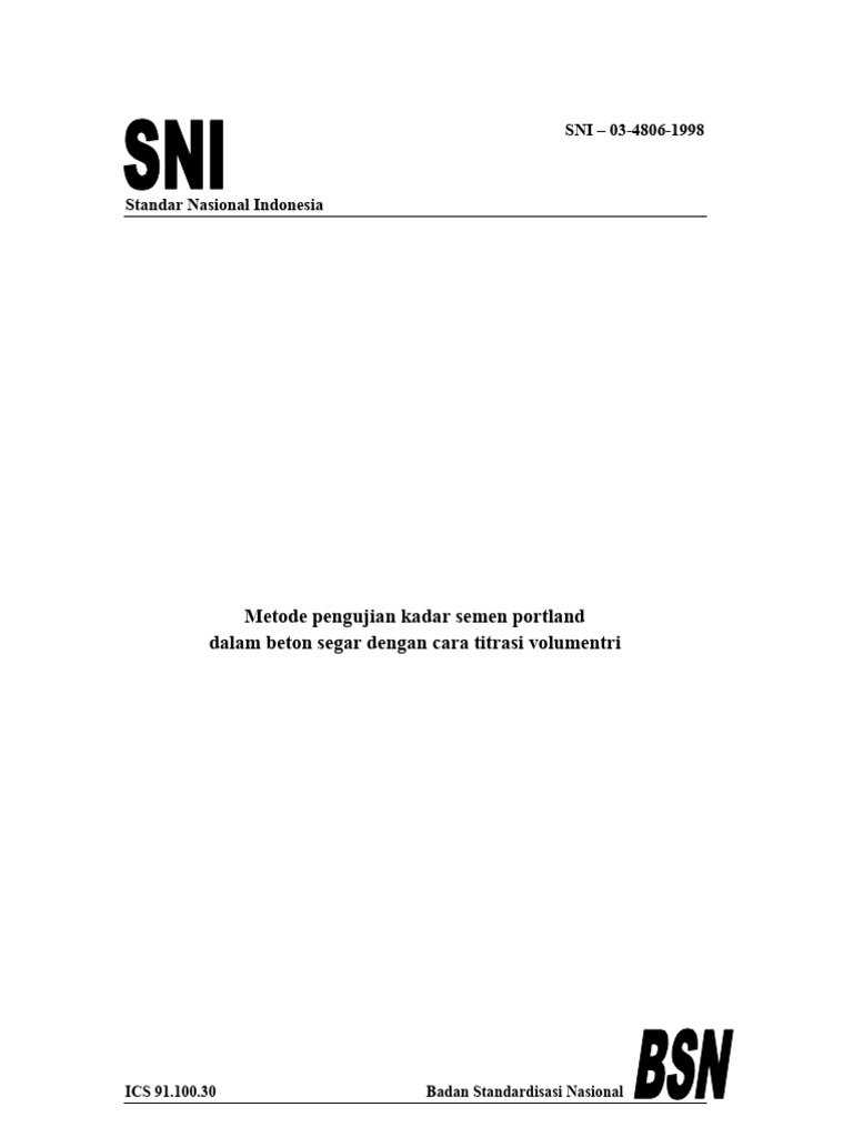 SNI 03-4806-1998 Pengujian Kadar Semen Pada Beton (EDTA Test) | PDF