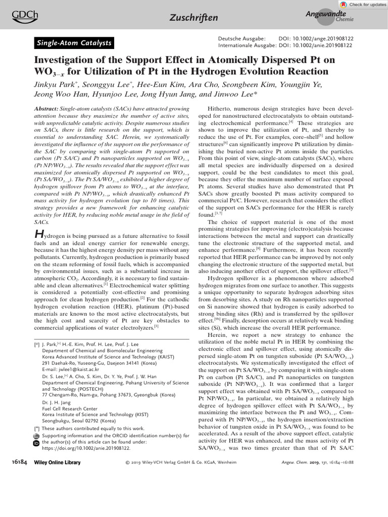 Angewandte Chemie - 2019 - Park - Investigation of The Support Effect ...