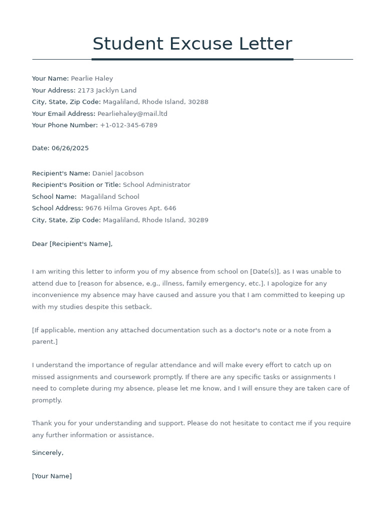 Student Excuse Letter 12921 | PDF