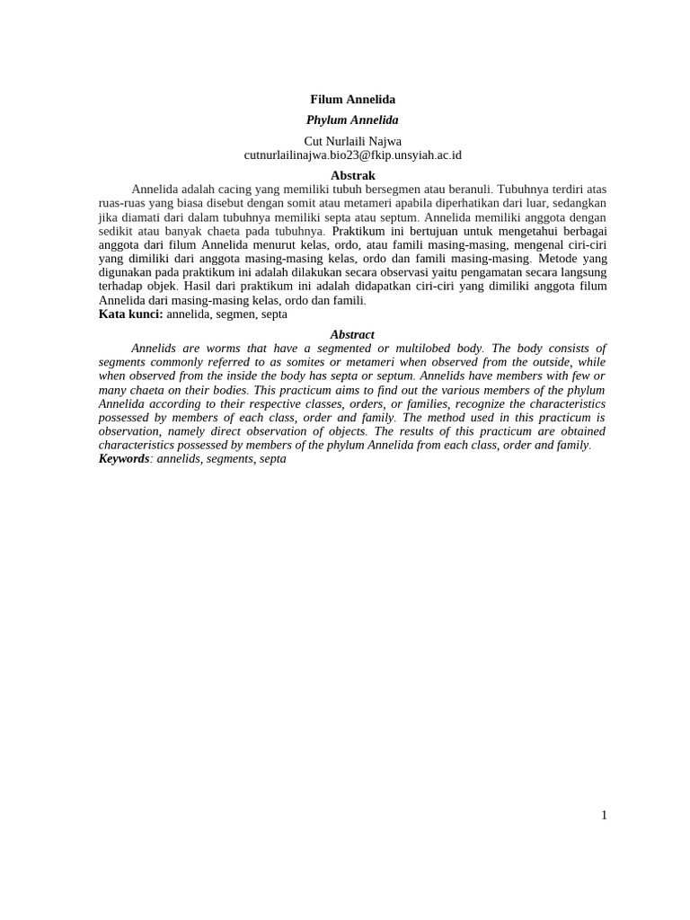 Abstrak Annelida | PDF