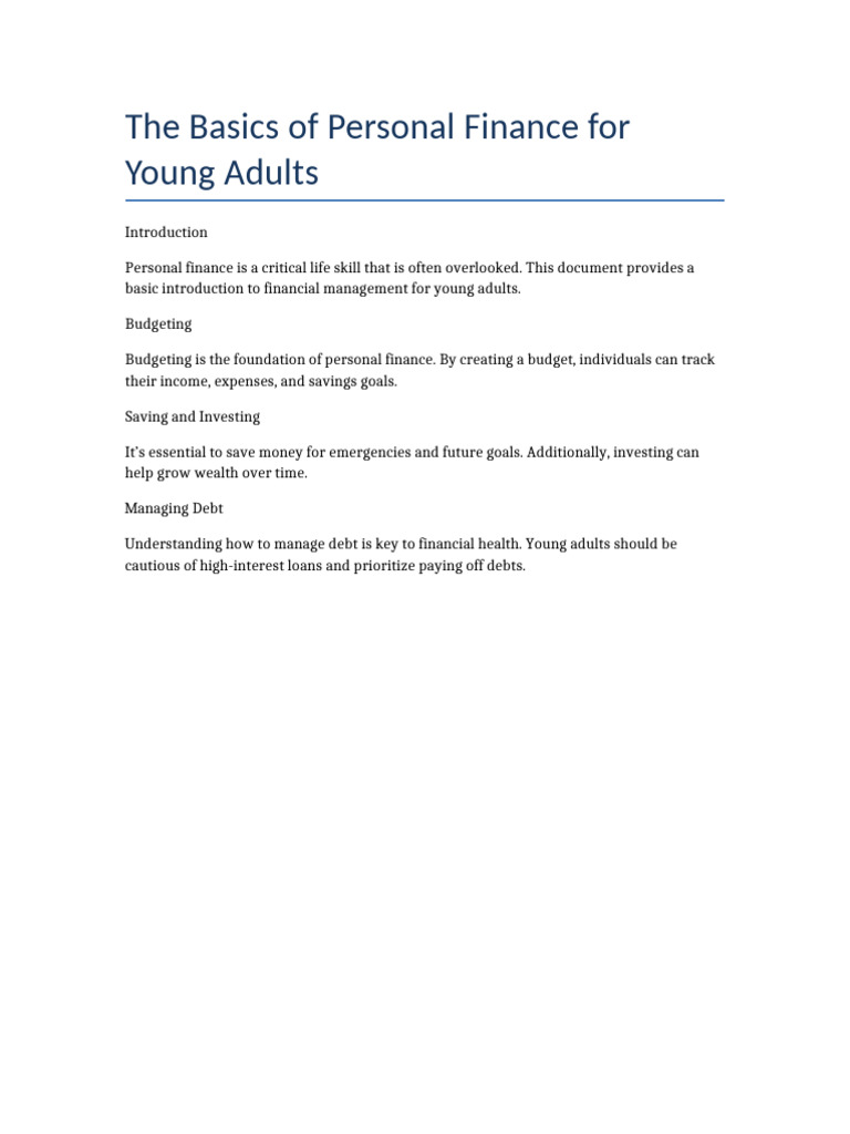 The Basics of Personal Finance For Young Adults | PDF