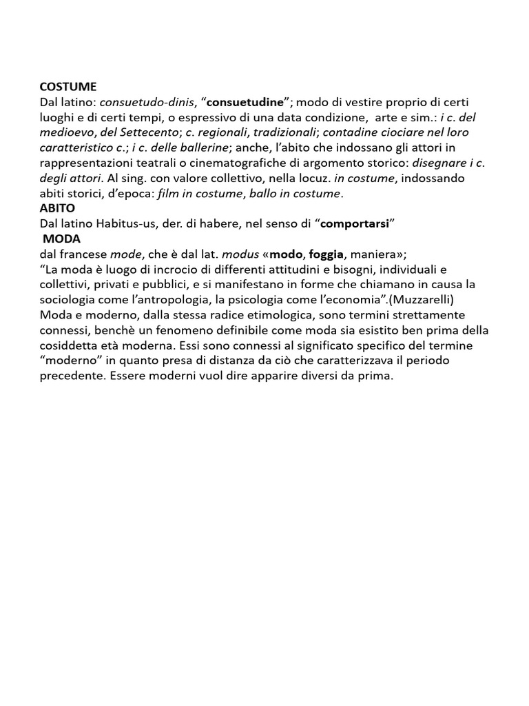 Storia Del Costume Corretto Da Stampare | PDF