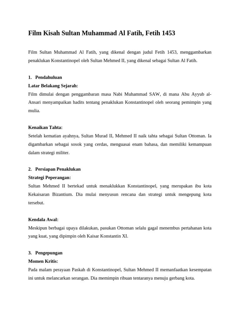 Narasi Film Sultan Muhammad Al Fatih - 1 | PDF