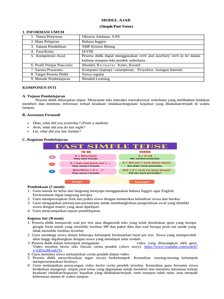 SKRG Print Modul Ajar Bahasa Inggris - Simple Past Tense - Fase D ...