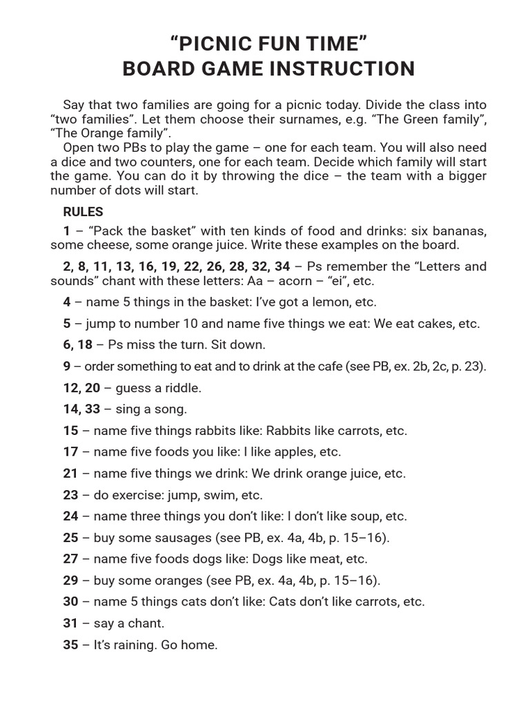 "Picnic Fun Time" Board Game Instruction | PDF