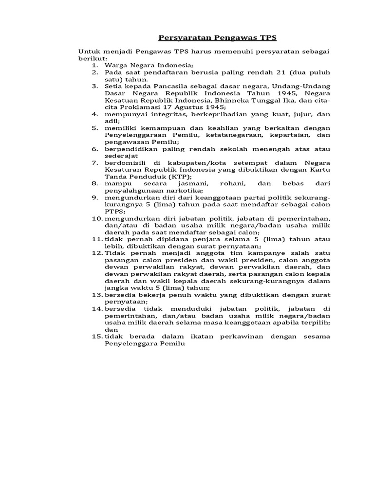 Persyaratan PTPS Pilkada 2024 | PDF