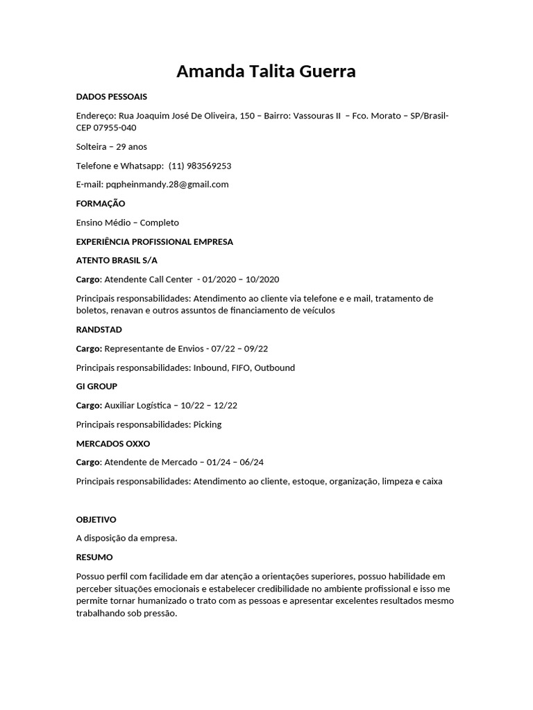 Cópia de Currículo Amanda | PDF