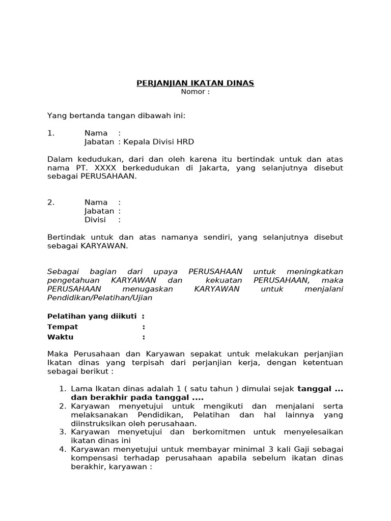 Contoh Perjanjian Ikatan Dinas Pdf