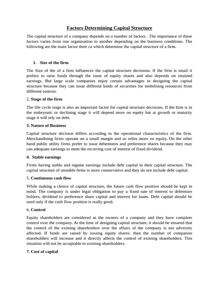 Factors Determining Capital Structure | PDF