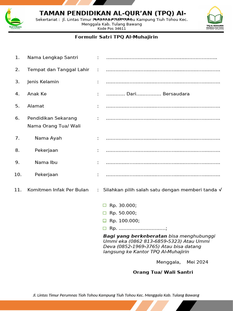 Formulir Satri TPQ Al | PDF