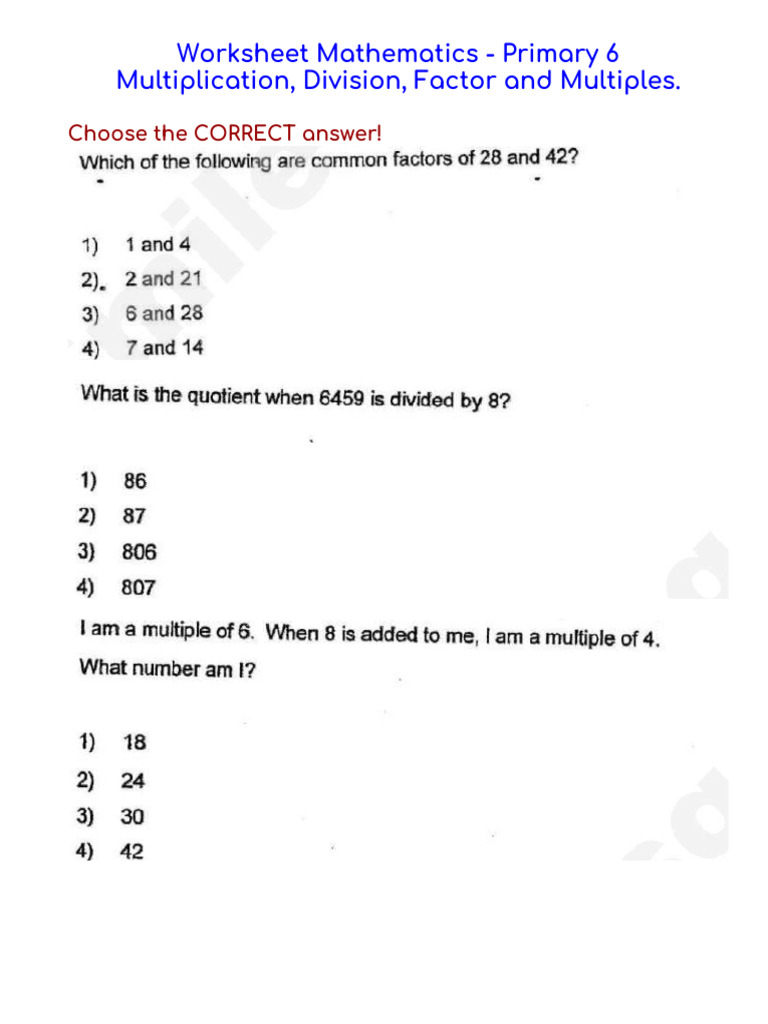 P5 MATH - Multiplication Division | PDF